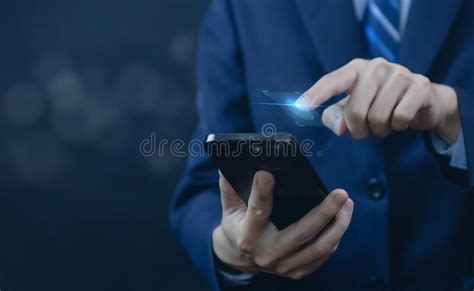 Man Scanning Fingerprint On Virtual Screen Cyber Security Concept Computer Password To Access