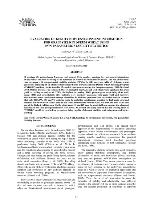 Pdf Evaluation Of Genotype By Environment Interaction For Grain Yield