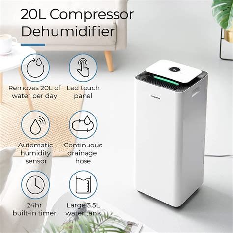 emperial 20l day dehumidifier with digital humidity display sleep mode