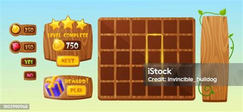 Forest Game Menu Interface Wooden Board With Checks Buttons And Options