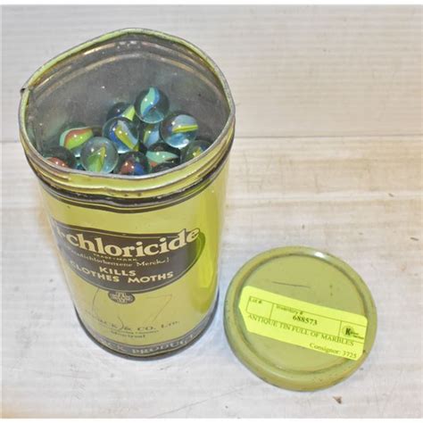 Antique Tin Full Of Marbles