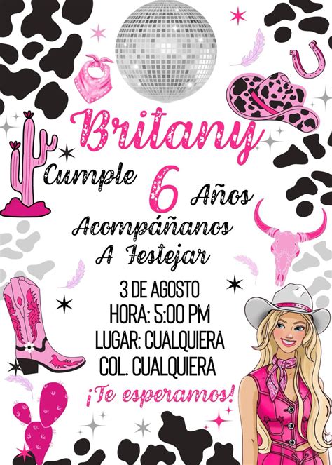 Tarjeta De Invitación Vaquera Cowgirl Rosa En 2025 Invitaciones De