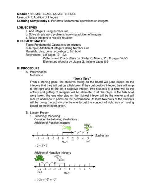 Module 1 Numbers And Number Sense Lesson 41 Addition Of Integers