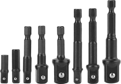 Wuegkol 8 Pcs 1 4 3 8 1 2 Socket Adapter Hex Shank Drill Bit Set Cr V Hand Tool Driver