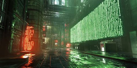 Digital Matrix With Glowing Green Code Futuristic Data Flow Neon Green Coding Background Stock