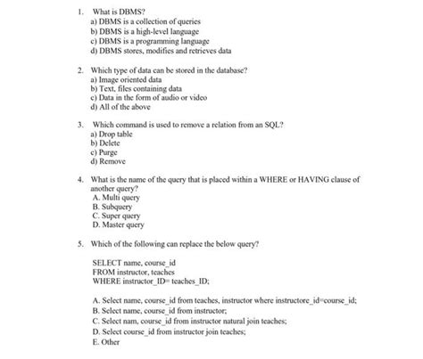 Solved 1 What Is Dbms A Dbms Is A Collection Of Queries