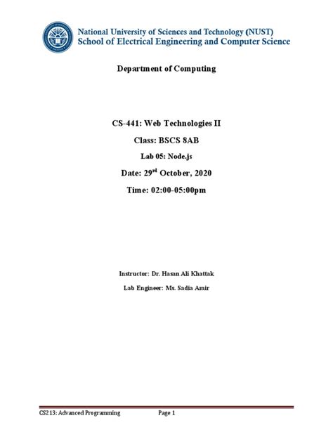 Cs441 Lab 04 Node Js Basics Pdf Hypertext Transfer Protocol World Wide Web