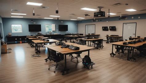 Modern Classroom With Empty Chairs And Desks Generated By Ai Stock