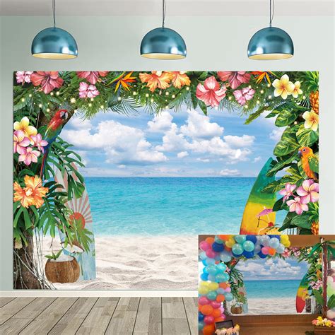 7×5ft Tropical Luau Backdrop Summer Hawaii Beach Backdrop Surfboard