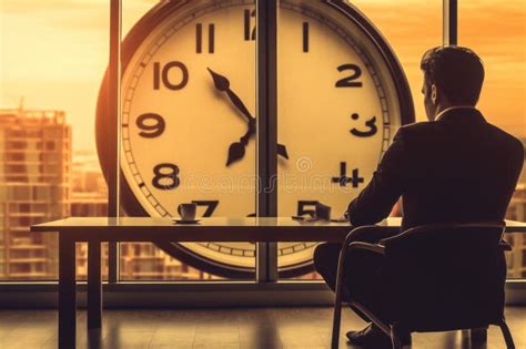 Concept Of Time Management With Man And Big Clock Generative Ai Stock Illustration