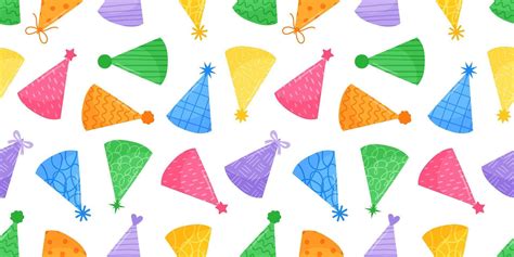 Seamless Birthday Pattern With Colorful Party Hats In Flat Hand Drawn