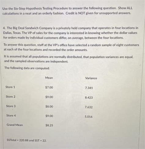 Solved Use The Six Step Hypothesis Testing Procedure To