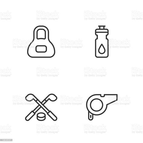 세트 라인 휘파람 아이스 하키 스틱 및 퍽 체중 및 피트니스 셰이커 아이콘 벡터 건강한 생활방식에 대한 스톡 벡터 아트 및 기타 이미지 건강한 생활방식 검은색 겨울