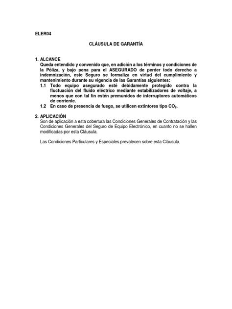 Eler04 Cláusula De Garantía Pdf Tecnología