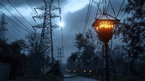 Peak Energy Grid Distribution Visualization At Dusk In Urban