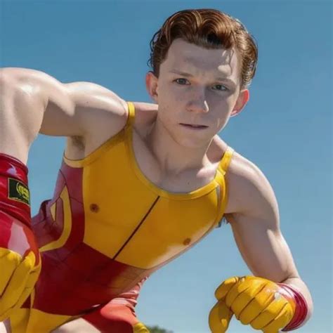 Tom Holland Wearing Only A Yellow Speedo Red Latex