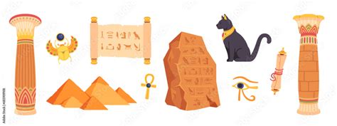 Ancient Egyptian Papyrus Scroll Pillar Rock Set Egypt Pyramids