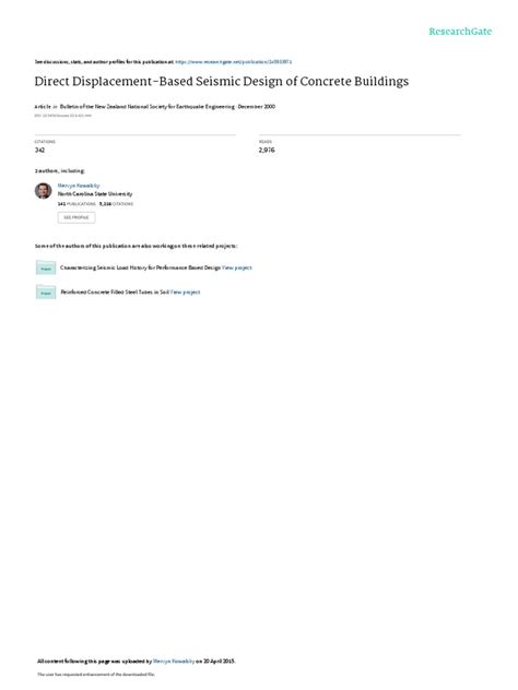 Direct Displacement Based Seismic Design Of Concrete Structures Pdf Deformation Engineering