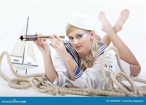 Sailor Girl With Telescope Stock Image Image Of Lady 16640985