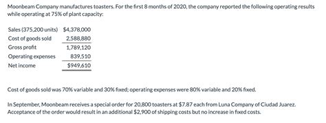 Solved Prepare An Incremental Analysis For The Special