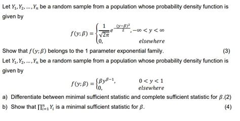 solved let y1 y2 … yn be a random sample from a population