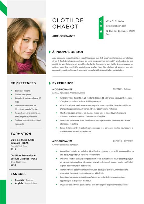 Exemple de CV Aide Soignante Compétences JobPerf