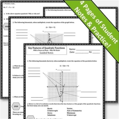 Key Features Of Quadratic Functions Notes Worksheets Free By Lauren Fulton