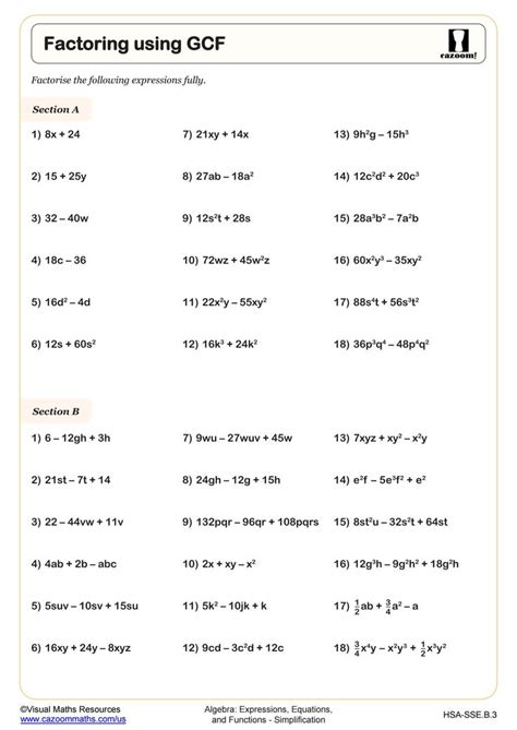 Factoring Using Gcf Worksheet Pdf Printable Algebra Worksheet
