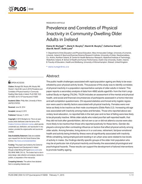Pdf Prevalence And Correlates Of Physical Inactivity In Community Dwelling Older Adults In Ireland