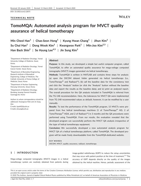 Pdf Tomomqa Automated Analysis Program For Mvct Quality Assurance Of Helical Tomotherapy