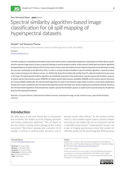 Pdf Spectral Similarity Algorithm Based Image Classification