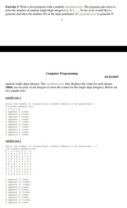 Solved Exercise 3 Write A Java Program With A Method