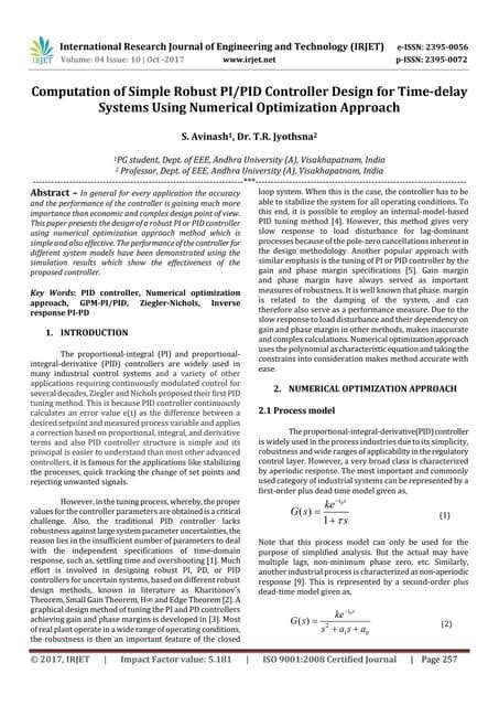 Computation Of Simple Robust Pipid Controller Design For Time Delay Systems Using Numerical