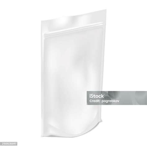 지퍼 잠금 모형이 있는 빈 흰색 스탠드업 파우치 비닐 봉투 템플릿입니다 스탠드 업 거싯 지퍼 패키지 벡터 모형 3차원 형태에 대한 스톡 벡터 아트 및 기타 이미지 Istock