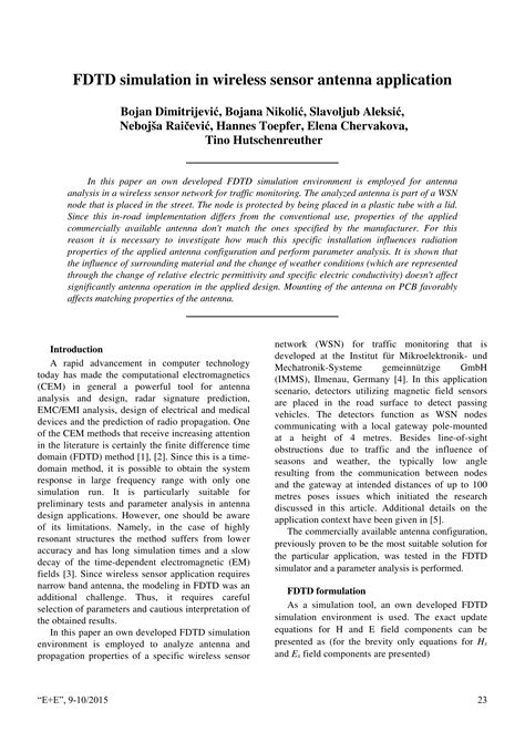 Fdtd Simulation In Wireless Sensor Antenna Application E E Scientific