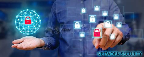 Cyber Security Global Network Concept Man Hand Protecting Smart Stock