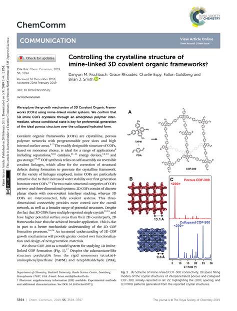 Pdf Controlling Crystalline Structure Of Imine Linked 3d Covalent Organic Frameworks