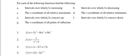 solved for each of the following functions find the