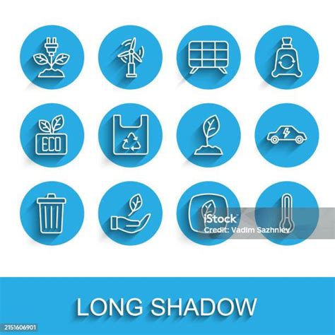 라인 쓰레기통 손에 든 잎 전기 절약 플러그 잎 에코 기호 온도계 재활용 쇼핑백 자동차 및 새싹 아이콘을 설정합니다 벡터 교통수단에 대한 스톡 벡터 아트 및 기타 이미지