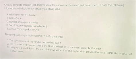 Solved Create A Complete Program That Declares Variables