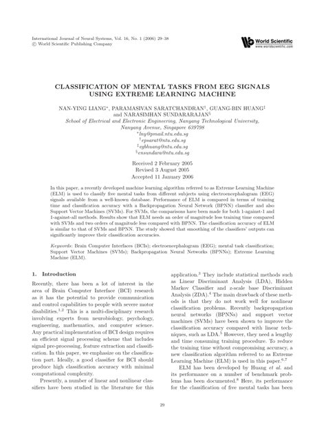 Pdf Classification Of Mental Tasks From Eeg Signals Using Extreme