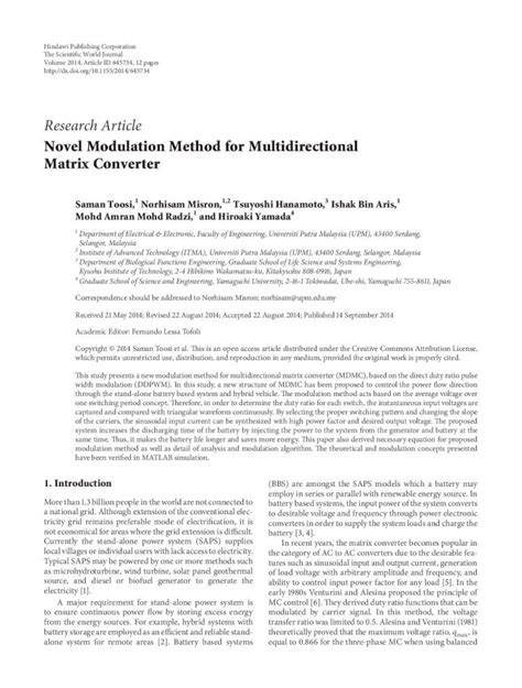 Pdf Novel Modulation Method For Multidirectional Matrix Converternovel Modulation Method
