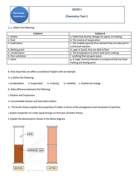Igcse 1 Chemistry Test 1 Pdf Chemical Substances Distillation