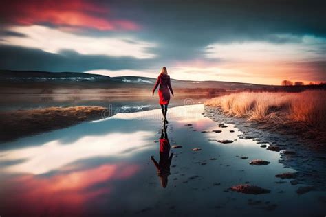 Woman At Sunset By The Water Neural Network Generated Art Stock