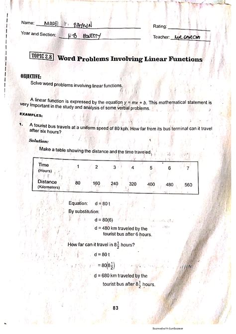 SOLUTION Sample Activity Word Problems Involving Linear Functions Studypool