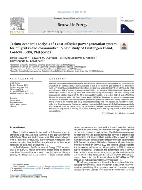Techno Economic Analysis Of A Cost Effective Power Generation System