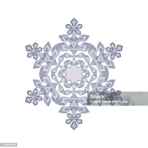 손으로 그린 수채화 파란색과 은색 눈송이 겨울에 얼어붙은 얼음 결정 그림 흰색 배경에 격리된 단일 개체입니다 휴일 포스터 인쇄물