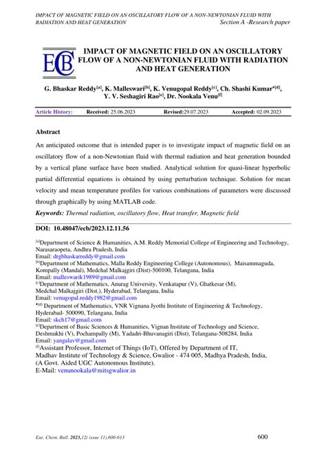 Pdf Impact Of Magnetic Field On An Oscillatory Flow Of A Non Newtonian Fluid With Radiation