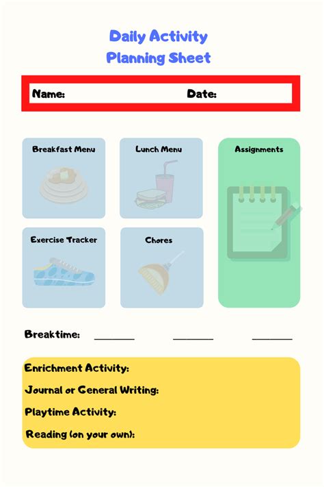 Freebie Friday Daily Activity Planning Sheet Playtime Activities Teaching Plan Daily Activities