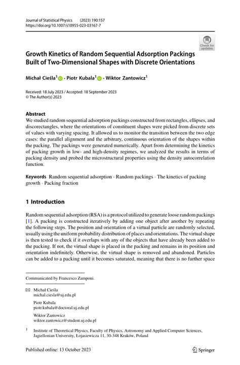Pdf Growth Kinetics Of Random Sequential Adsorption Packings Built Of Two Dimensional Shapes